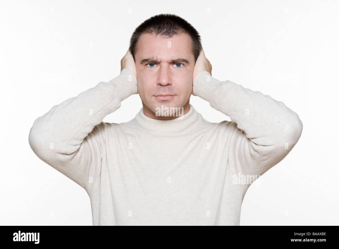 Portrait of an handsome expressive man in studio on white isolated ...