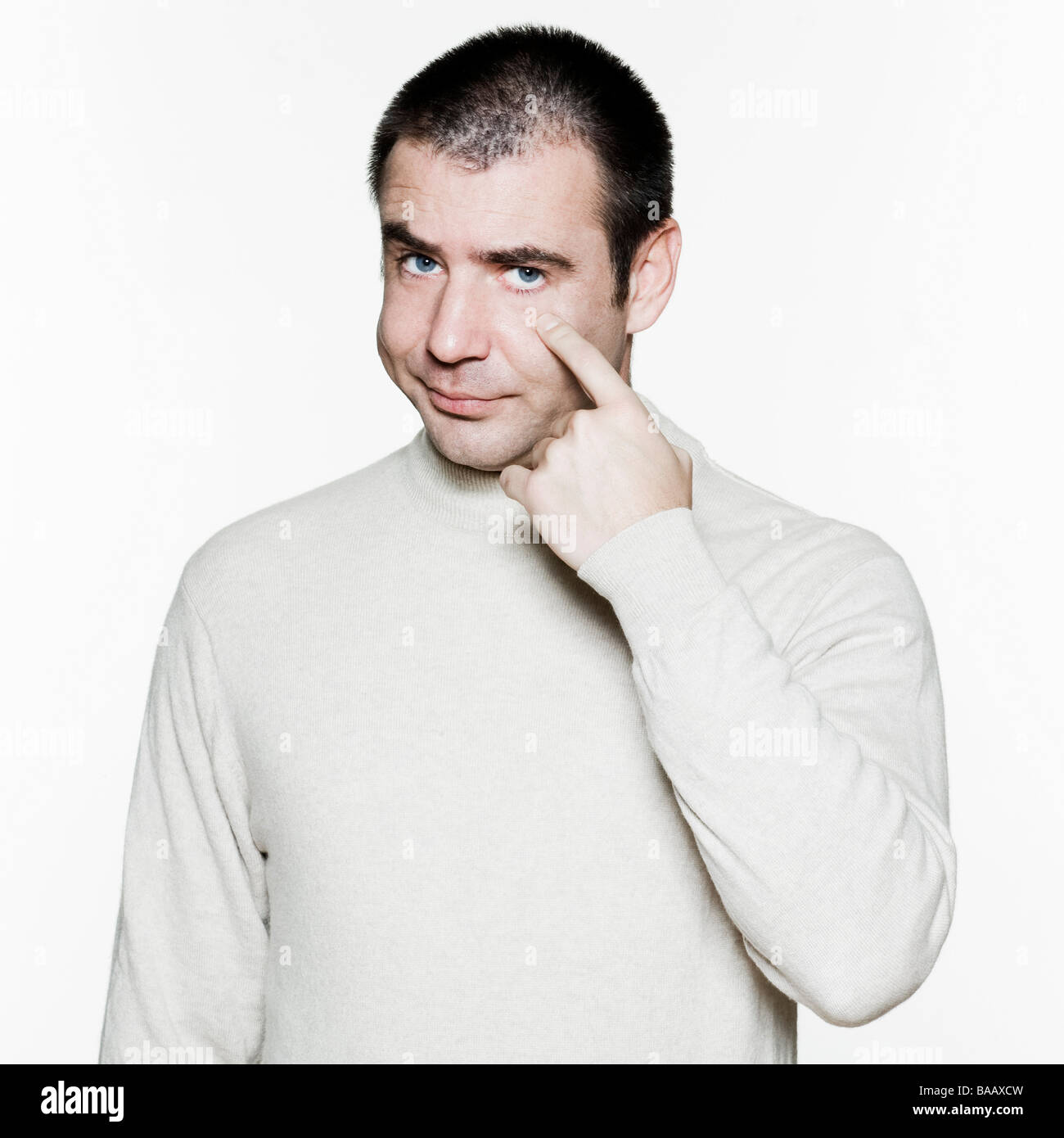 Portrait of an handsome expressive man in studio on white isolated ...