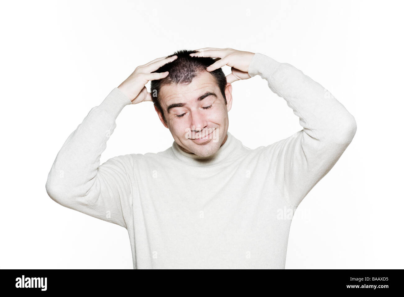 Portrait of an handsome expressive man in studio on white isolated ...