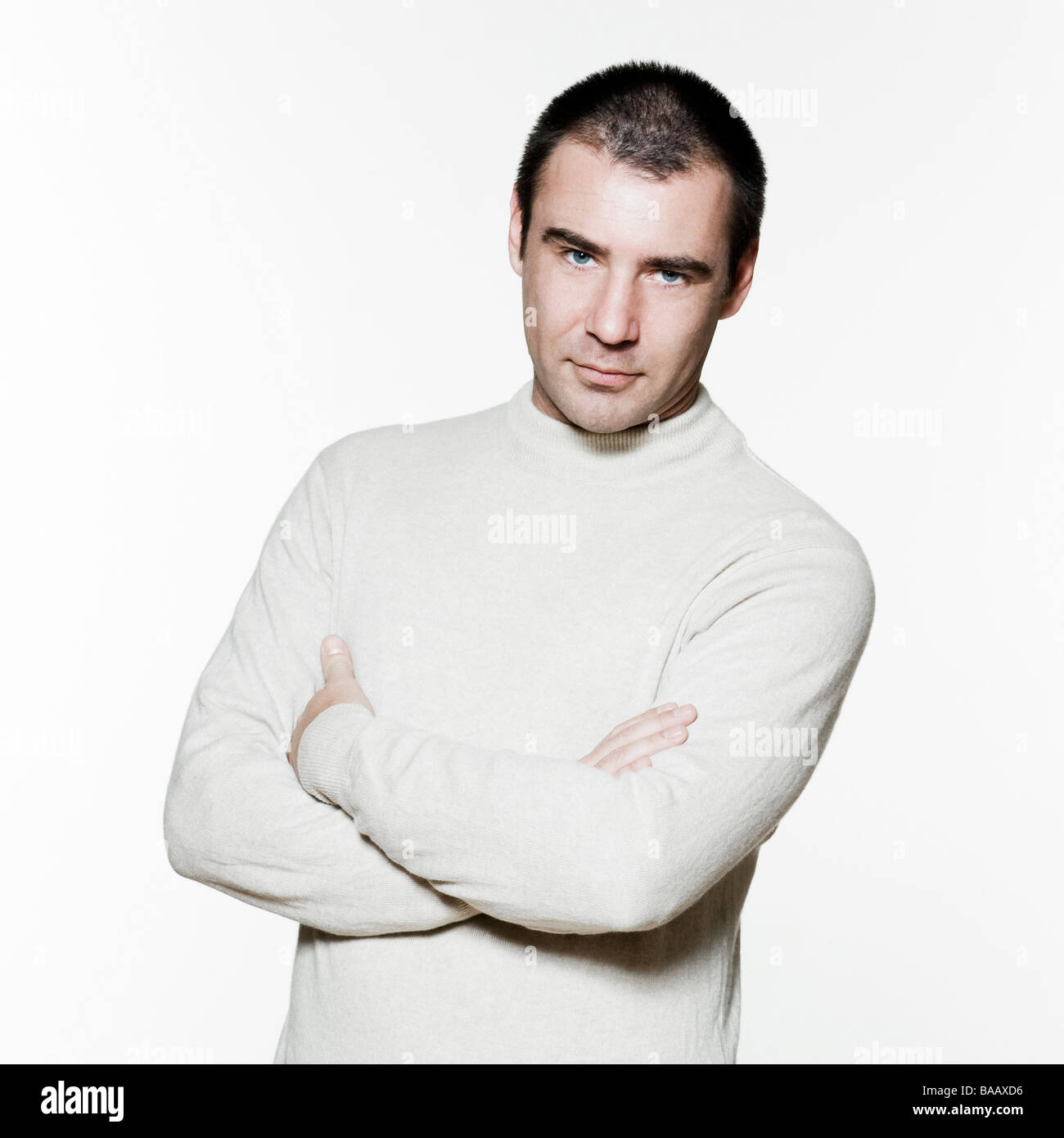 Portrait of an handsome expressive man in studio on white isolated ...