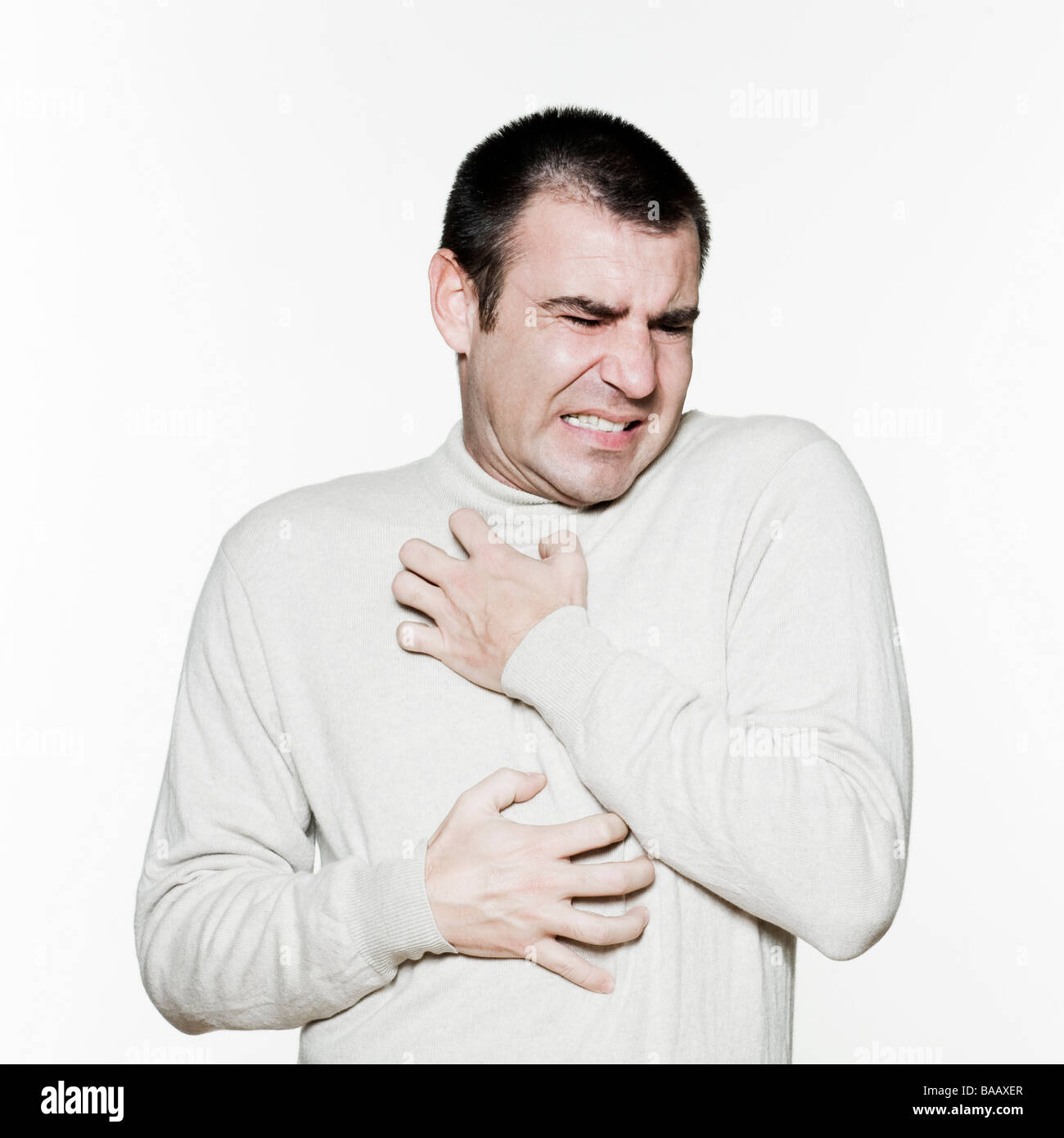 Portrait of an handsome expressive man in studio on white isolated ...