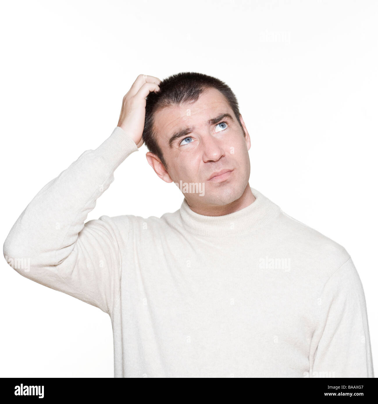 Portrait of an handsome expressive man in studio on white isolated ...