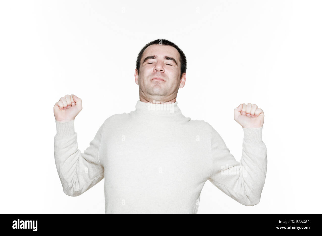 Portrait of an handsome expressive man in studio on white isolated ...