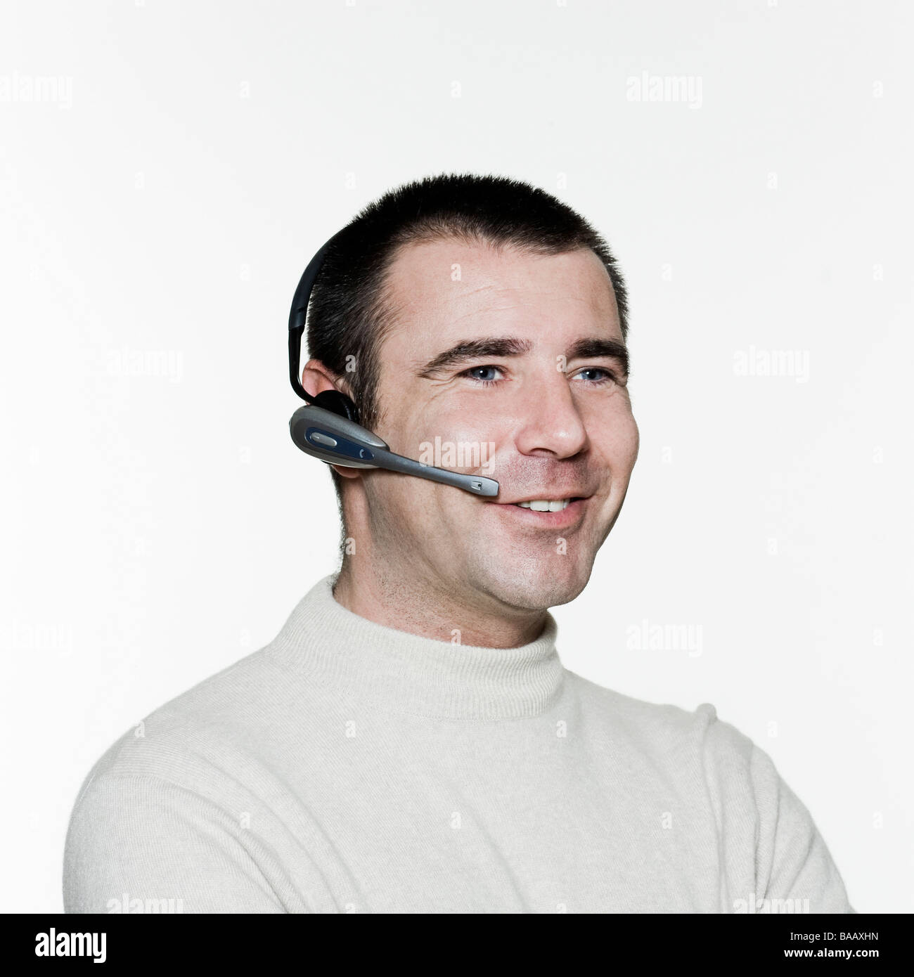 Portrait of an handsome expressive man in studio on white isolated ...
