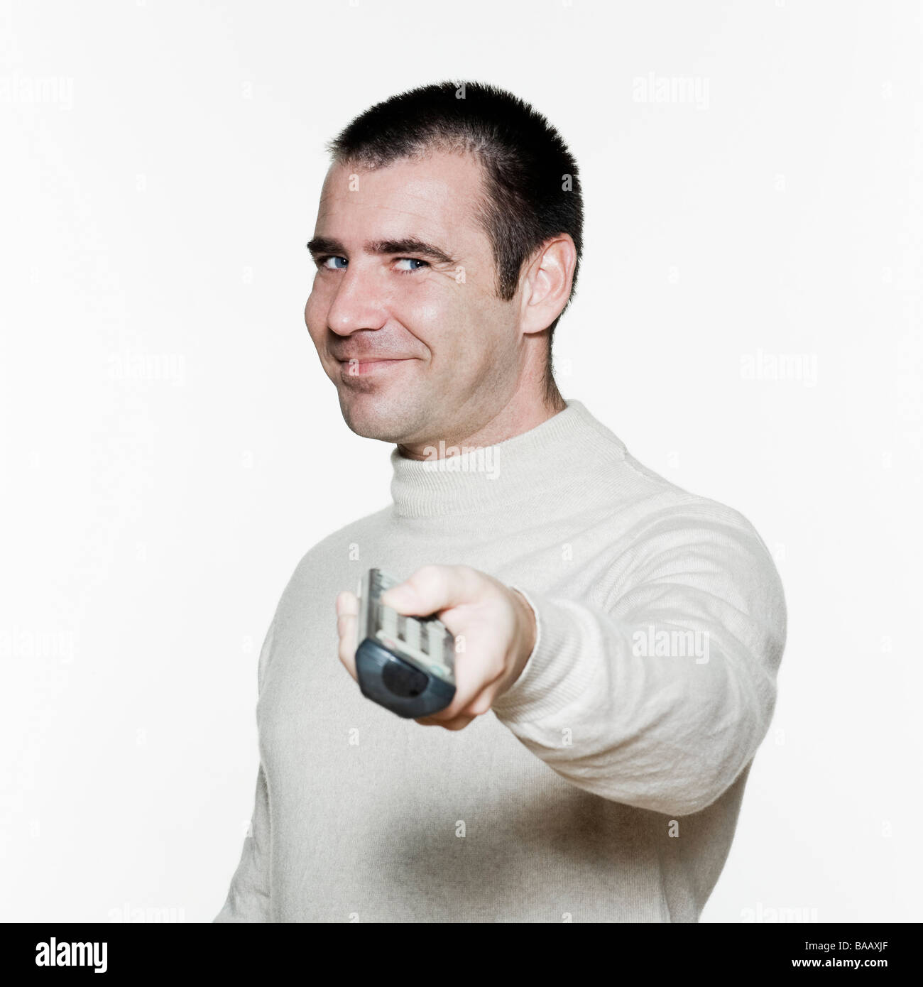 Portrait of an handsome expressive man in studio on white isolated ...