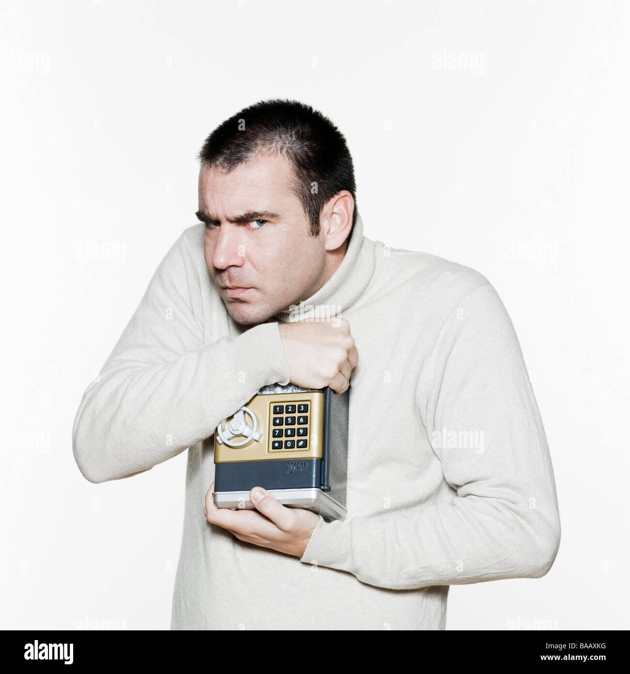 Portrait of an handsome expressive man in studio on white isolated ...