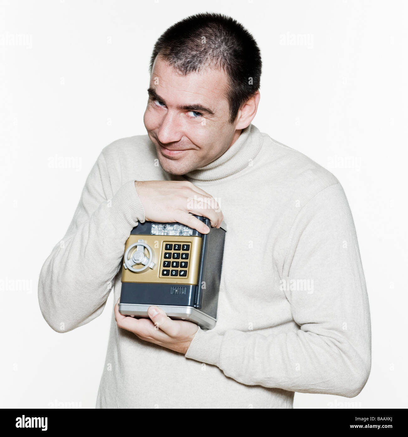 Portrait of an handsome expressive man in studio on white isolated ...