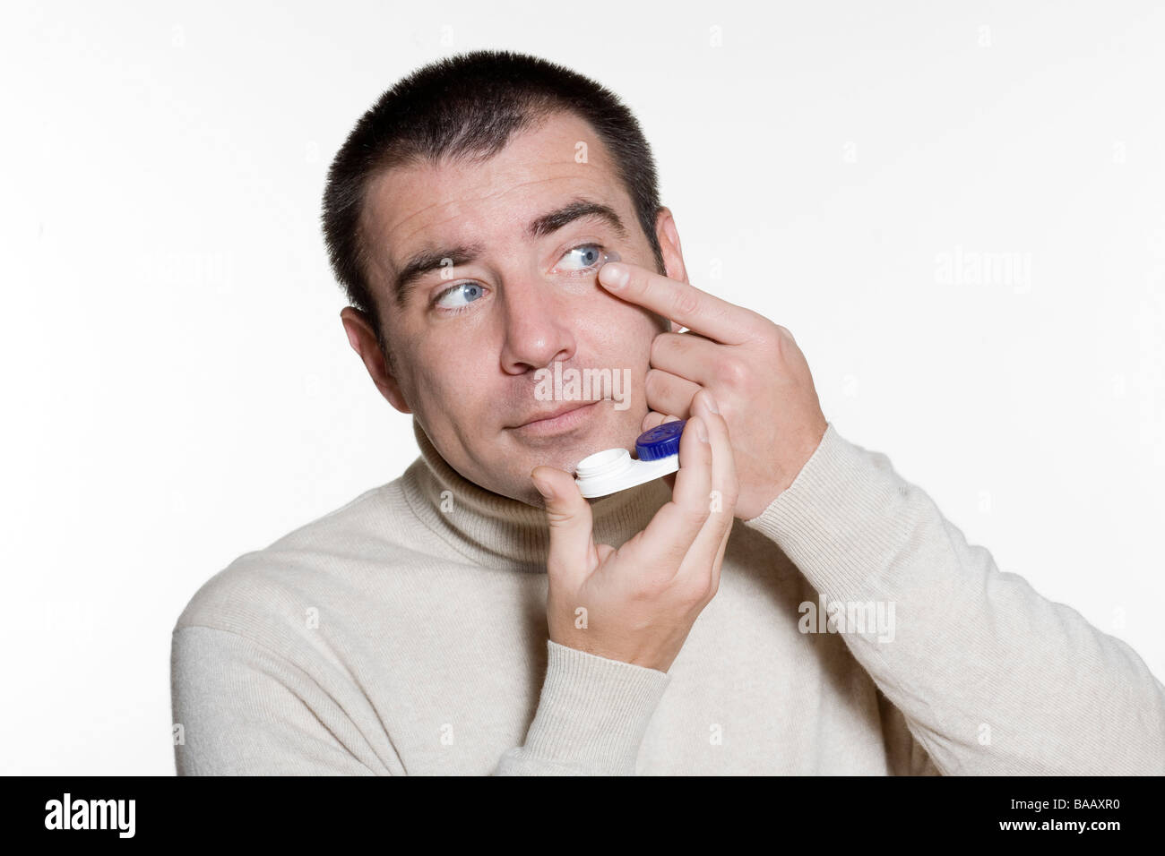 Portrait of an handsome expressive man in studio on white isolated ...