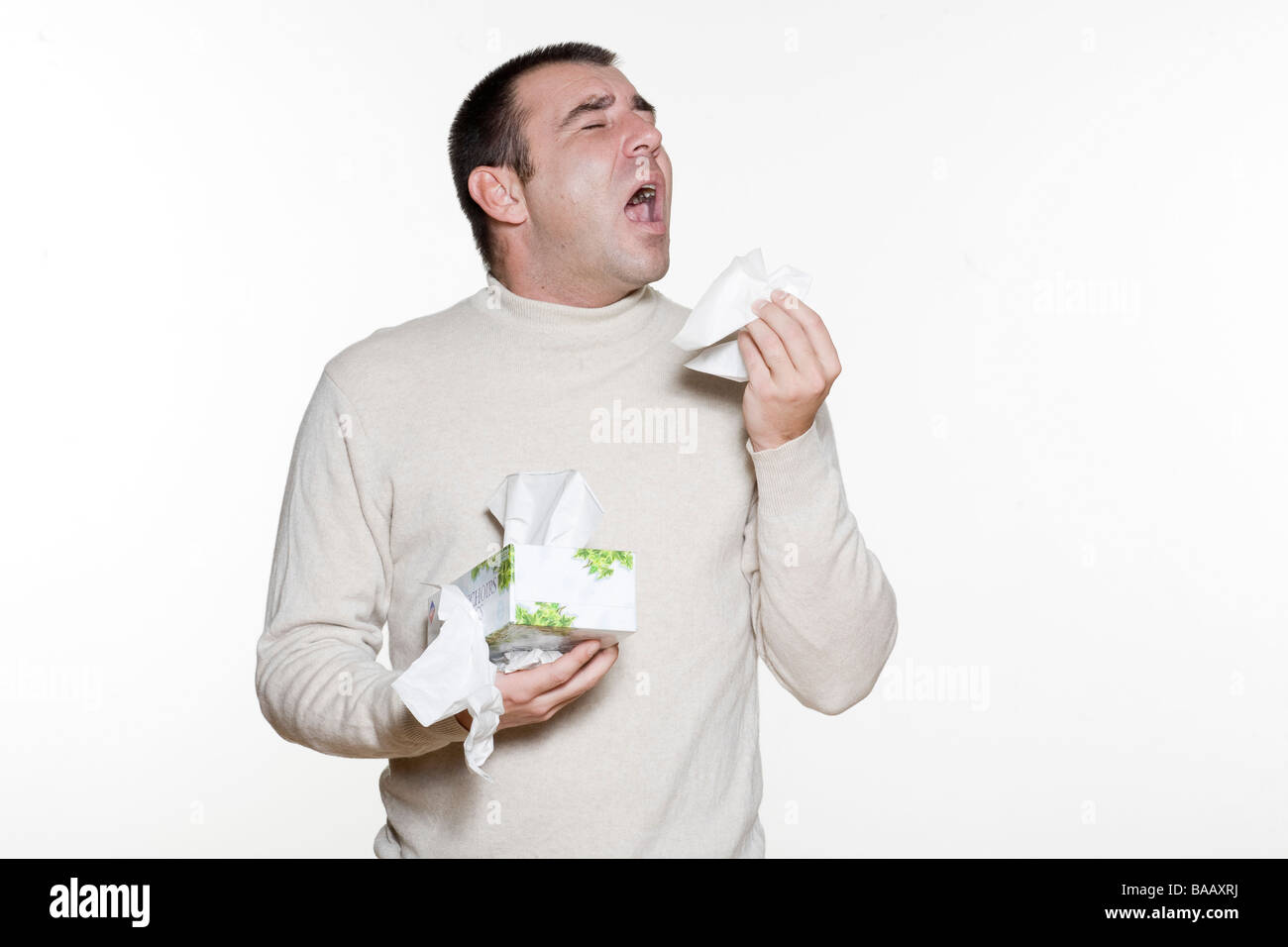 Portrait of an handsome expressive man in studio on white isolated ...