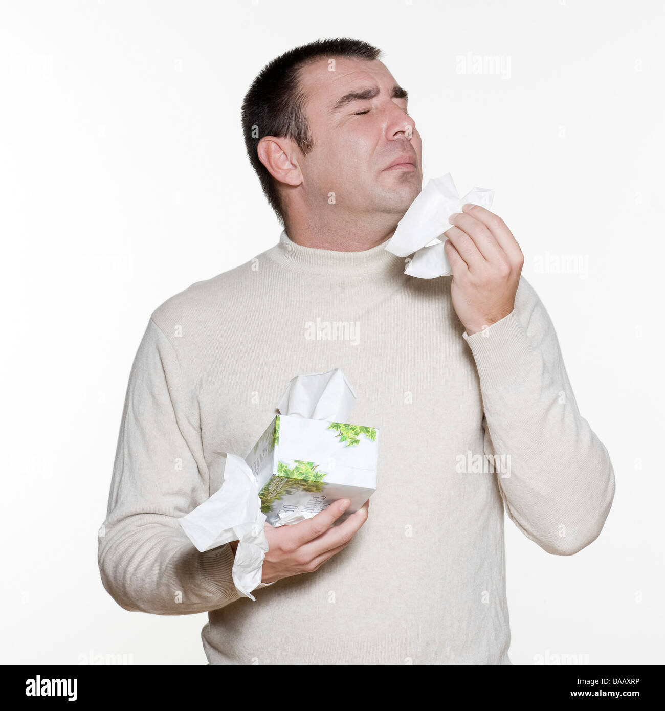 Portrait of an handsome expressive man in studio on white isolated ...