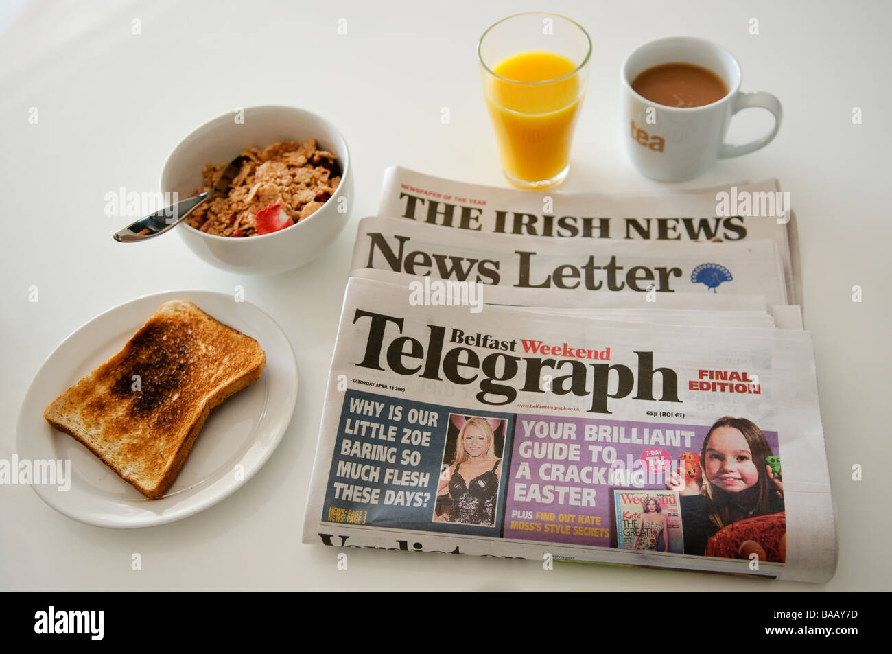 Main Belfast, Northern Ireland morning newspapers beside a healthy ...