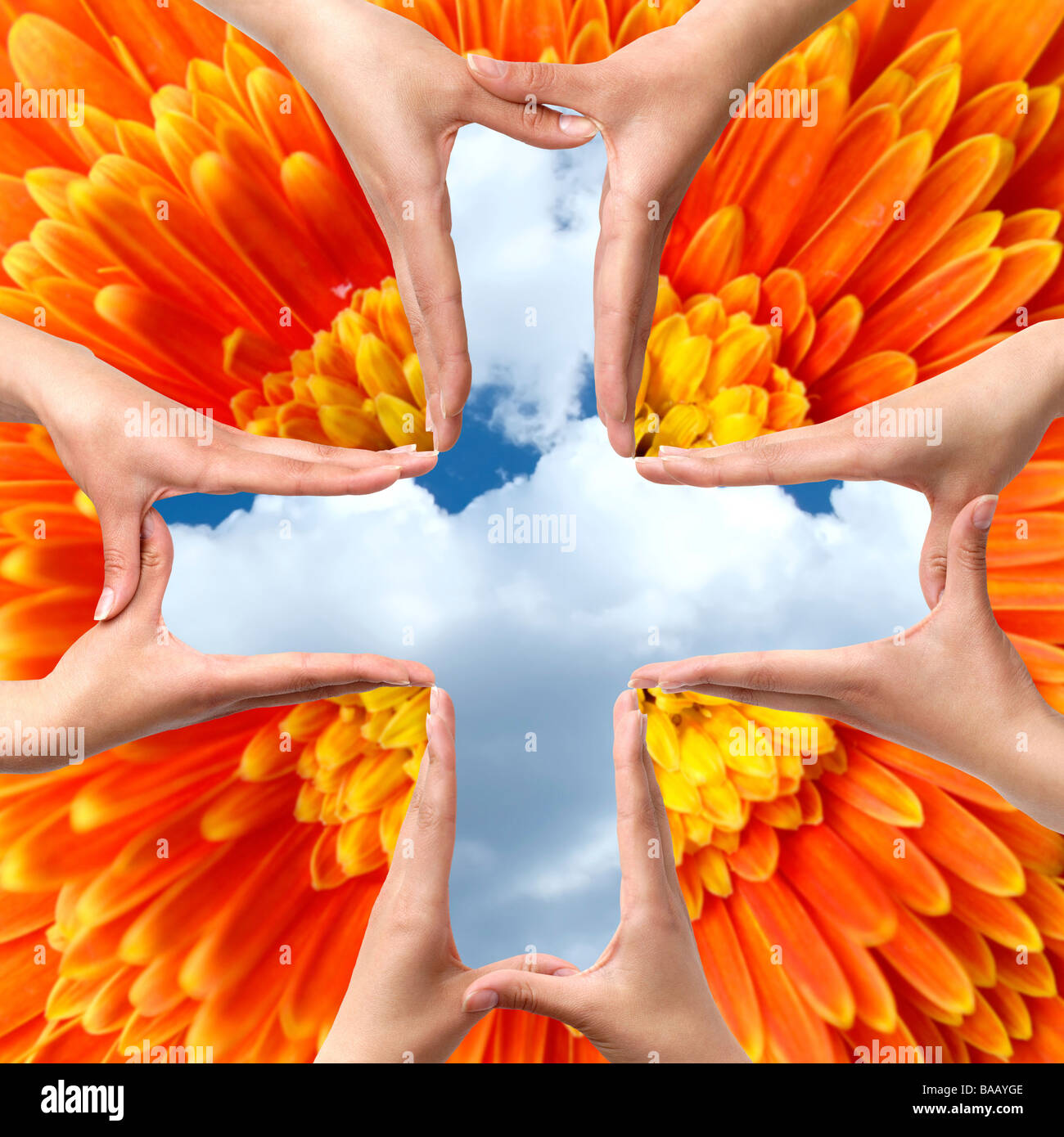 Conceptual Cross From Hands Stock Photo - Alamy