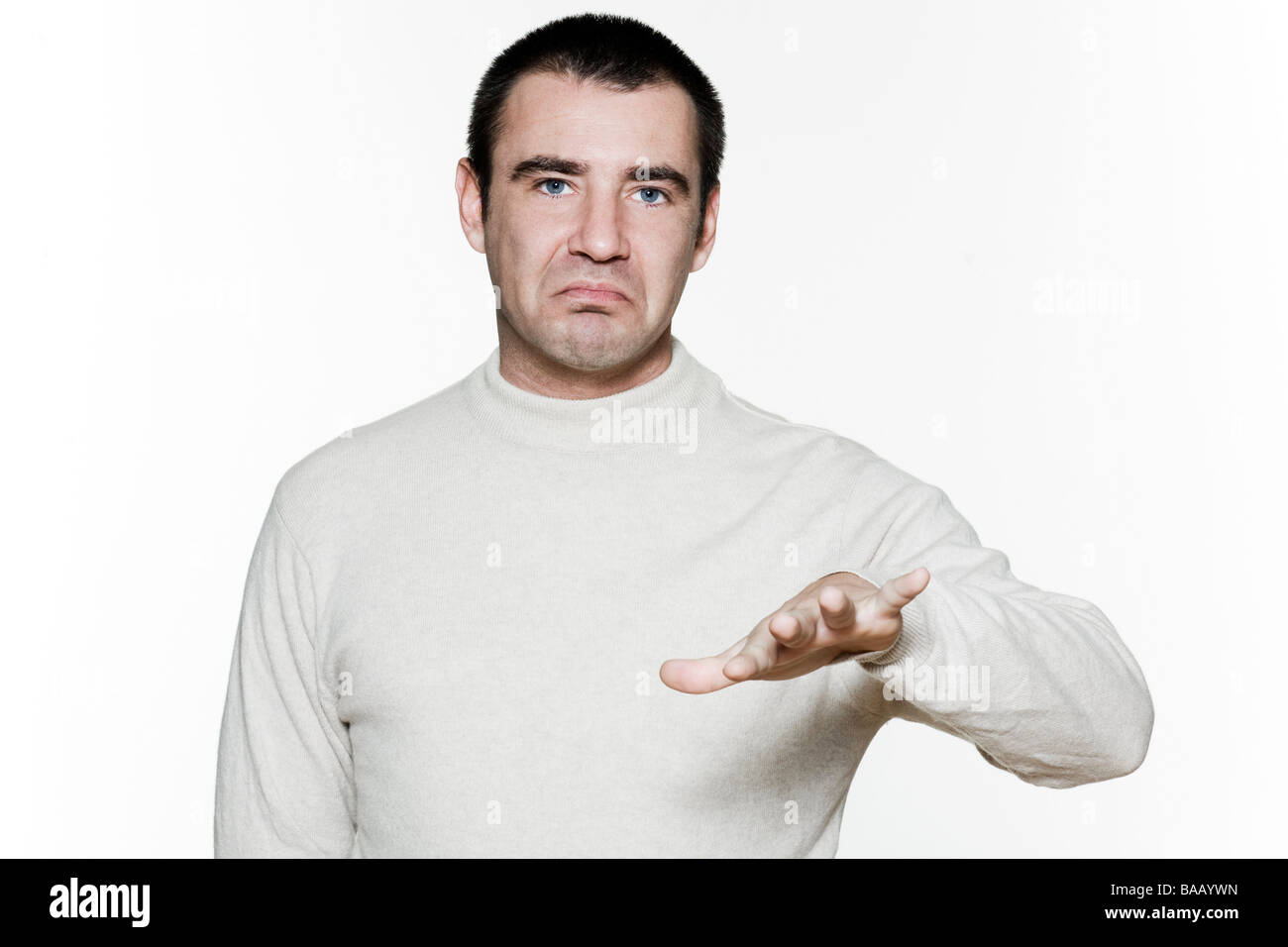 Portrait of an handsome expressive man in studio on white isolated ...