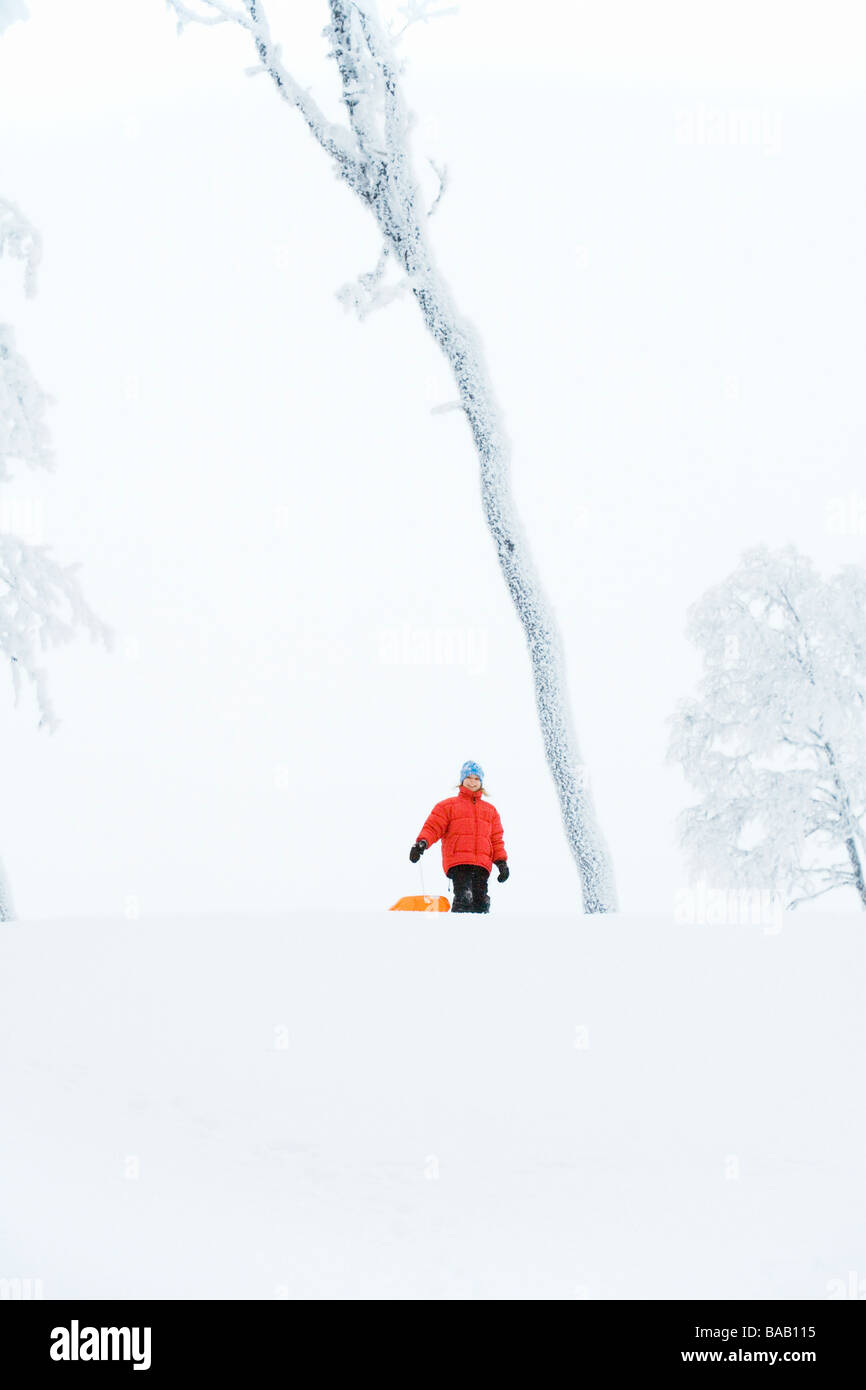 A girl in a little sledge, Sweden Stock Photo - Alamy