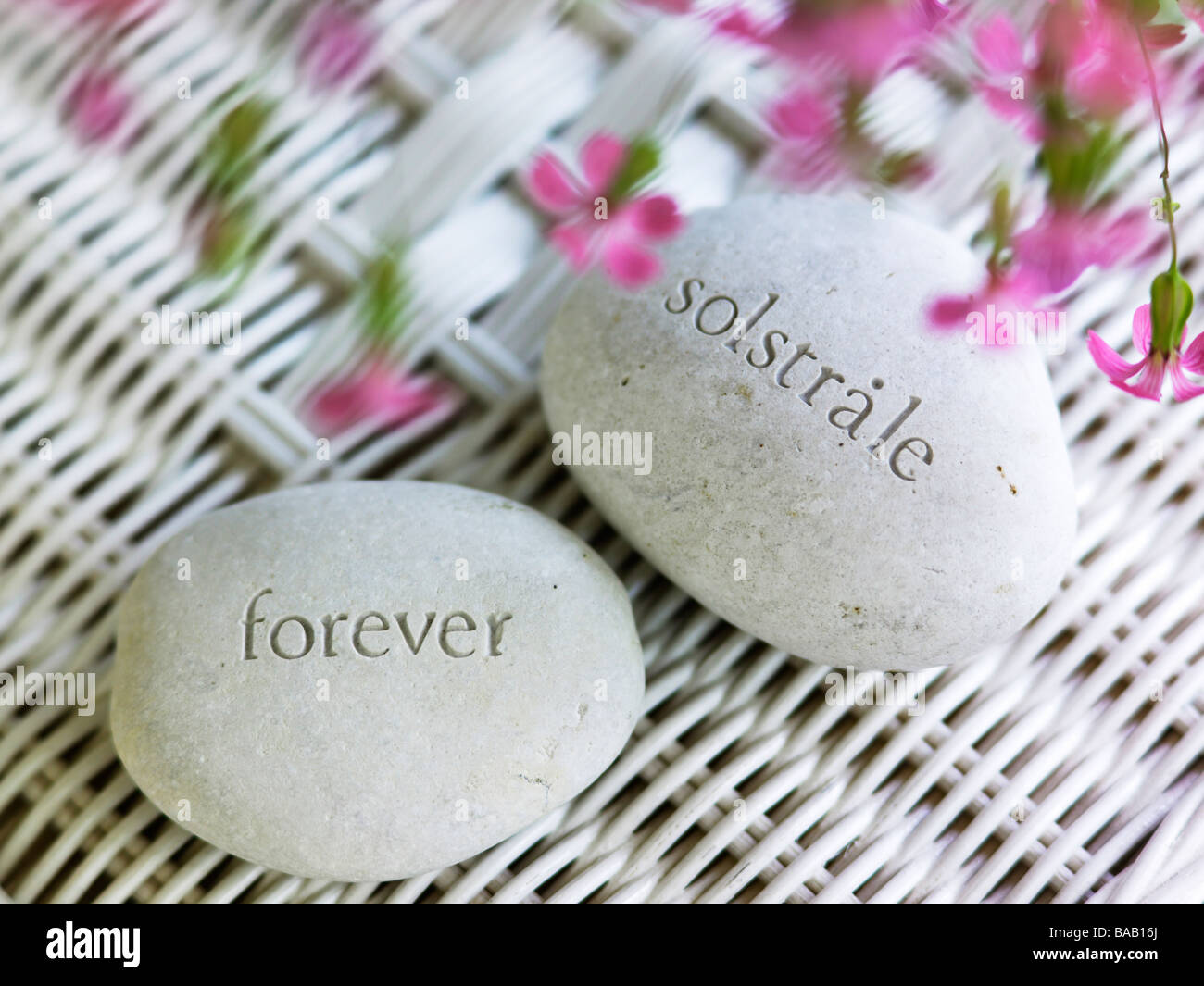 Words written on stones for garden decoration, Sweden Stock Photo - Alamy