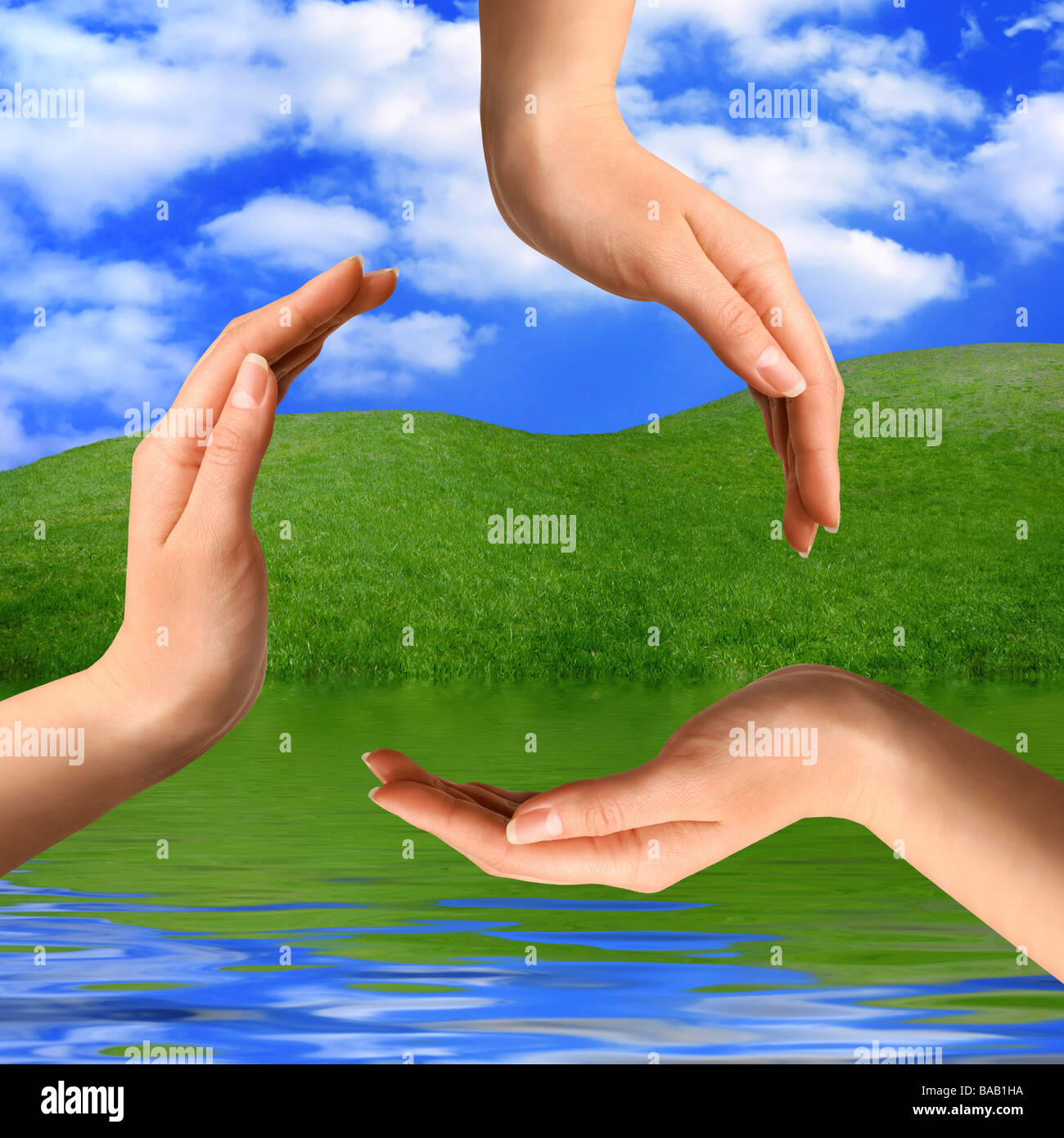 Recycling symbol made from hands Stock Photo - Alamy
