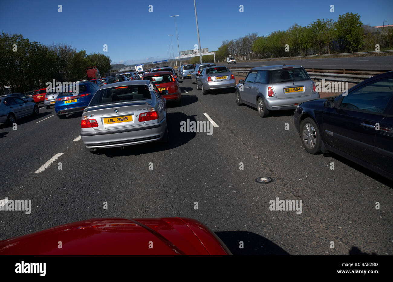traffic jam on the M2 motorway outside belfast in northern ireland on a ...