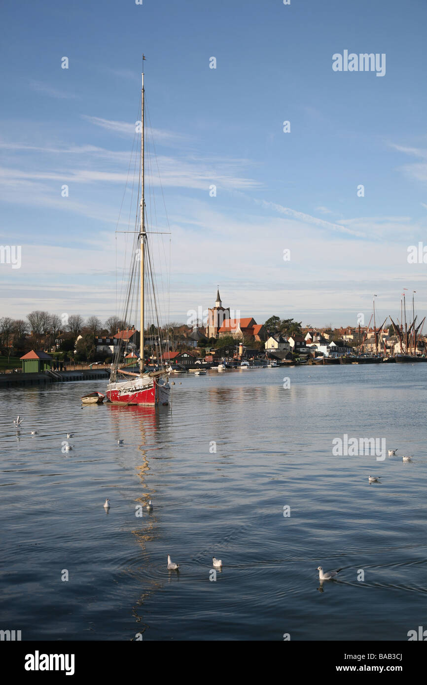 The Telegraph moored on the river Blackwater in Essex at high tide with ...