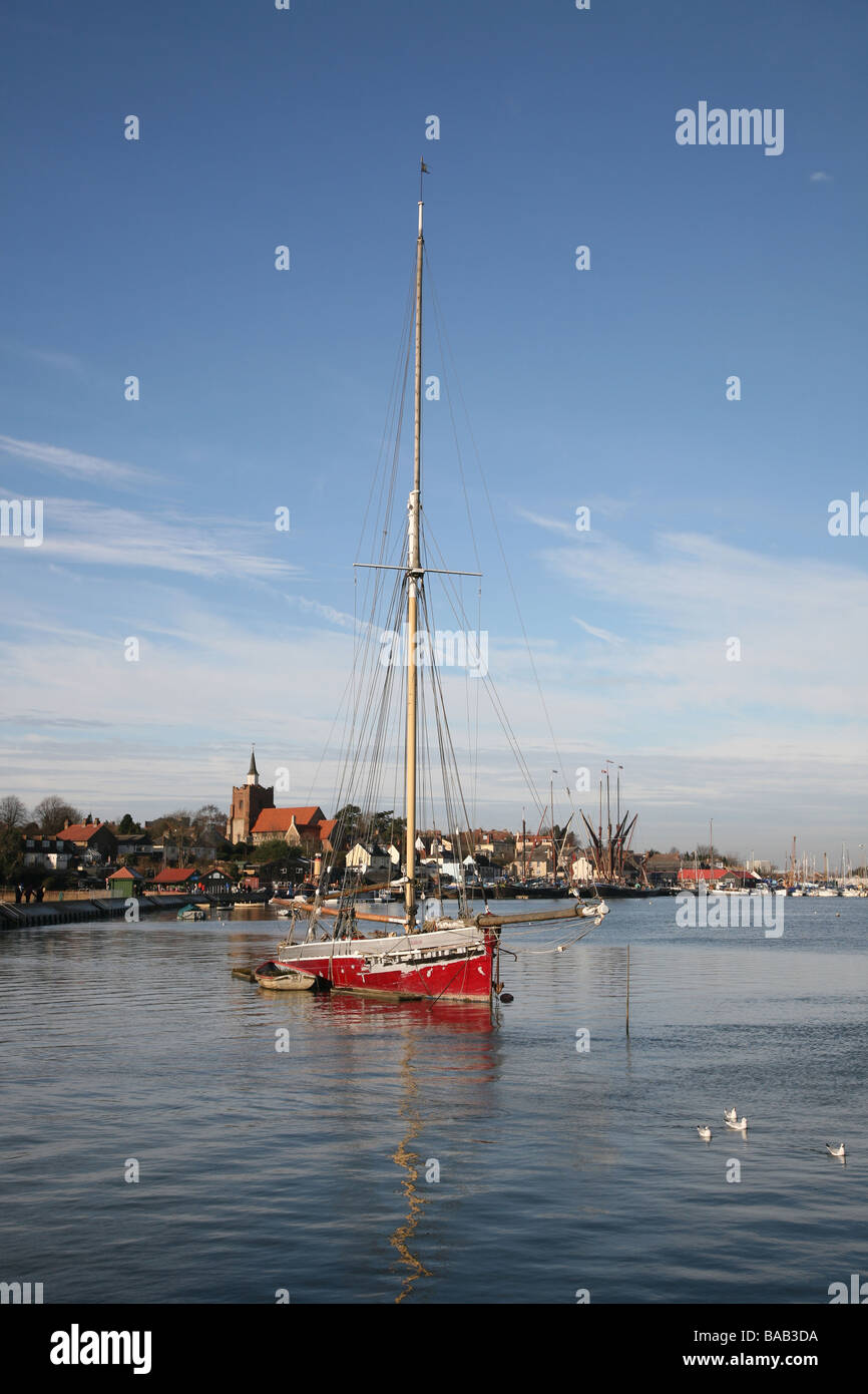 The Telegraph moored on the river Blackwater in Essex at high tide with ...