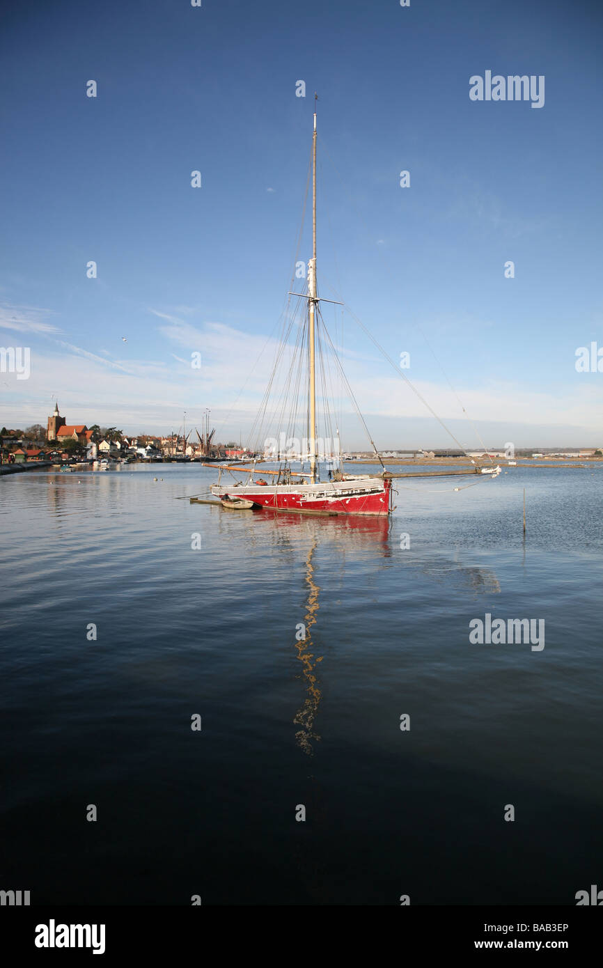The Telegraph moored on the river Blackwater in Essex at high tide with ...