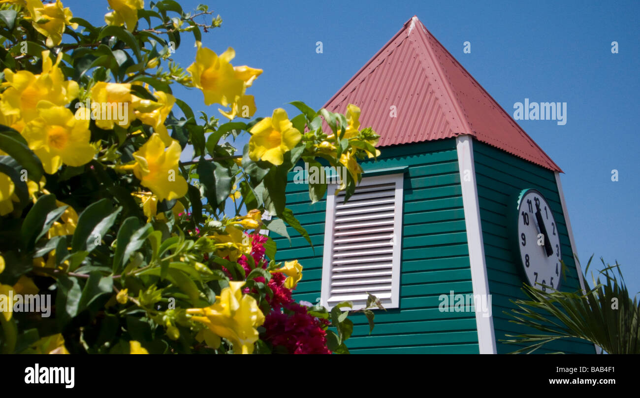 Unique red tin roof Swedish clock Gustavia St Barts Stock Photo - Alamy