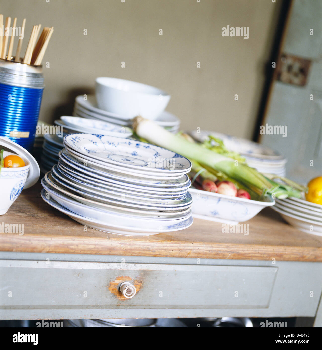 Plates And Food In A Kitchen Stock Photo - Alamy