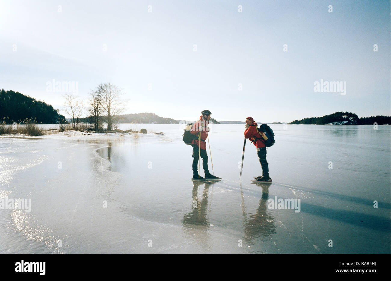 Two People Long-distance Skating Stockholm Archipelago Sweden Stock ...