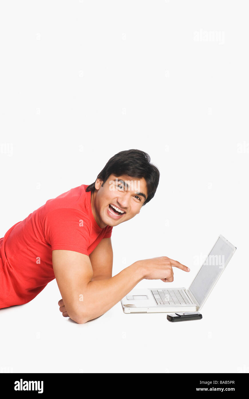 Man pointing finger side open Cut Out Stock Images & Pictures - Alamy