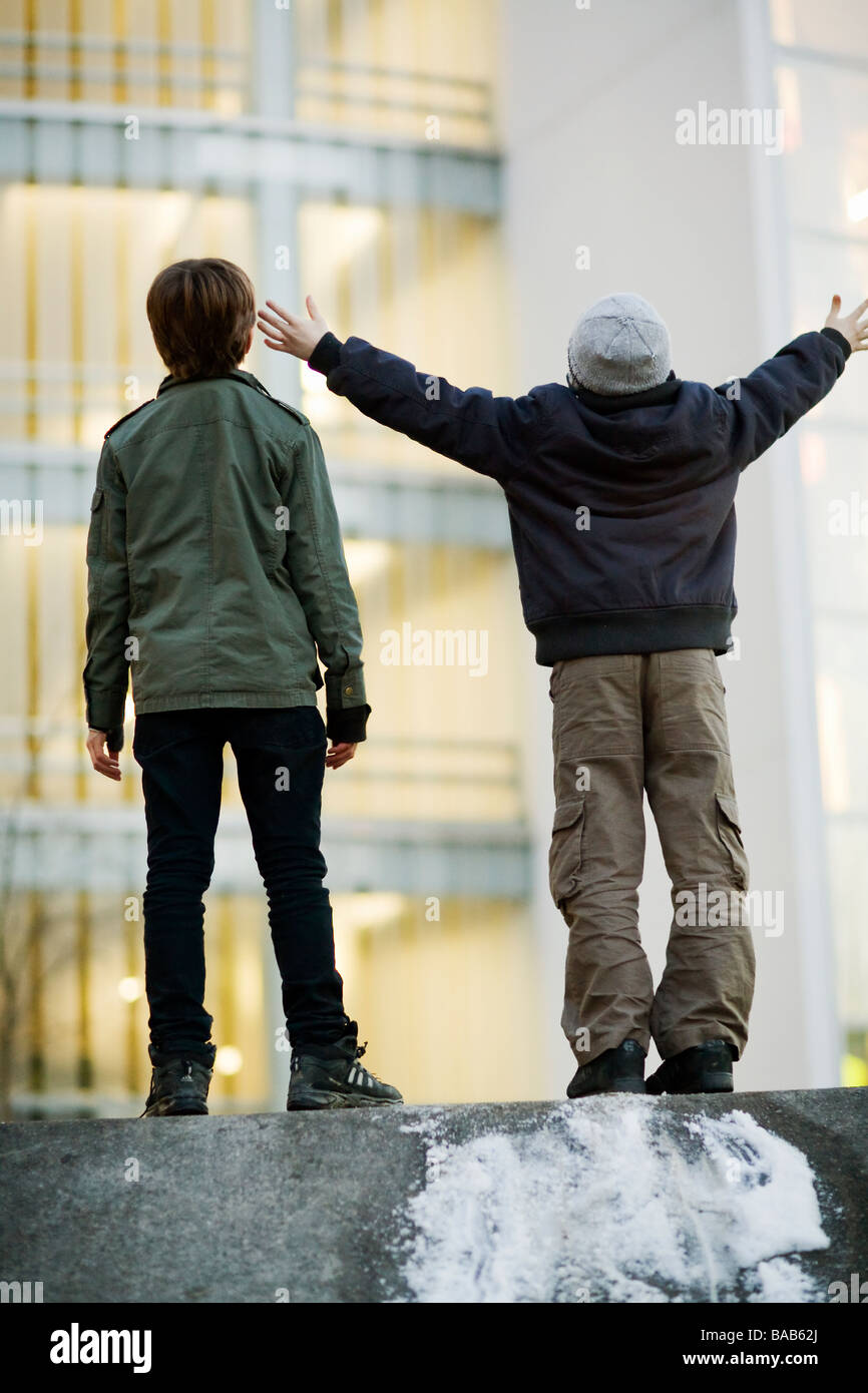Two Boys Standing Stock Photo - Alamy