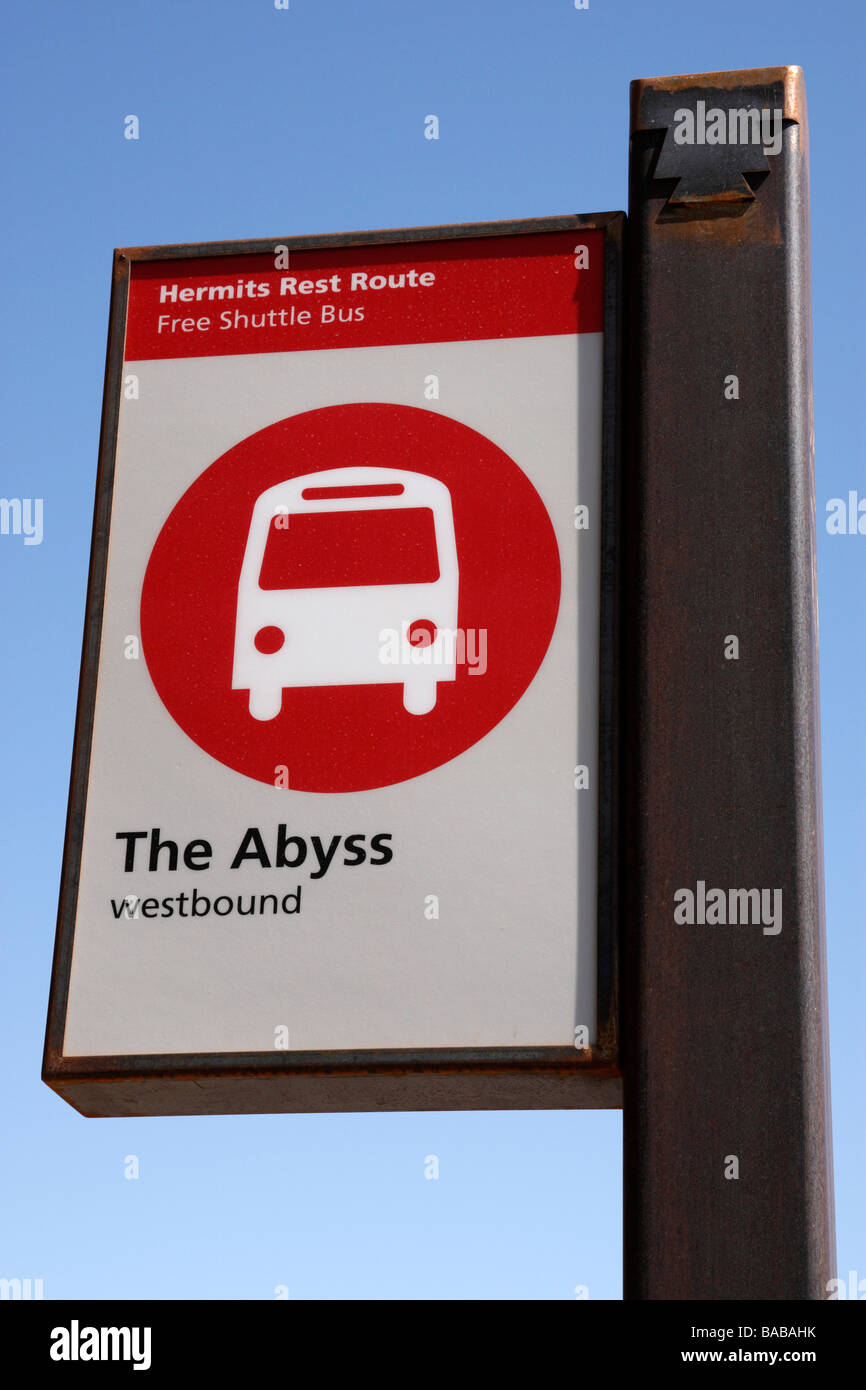 bus stop sign for the abyss on the hermits rest route grand canyon ...