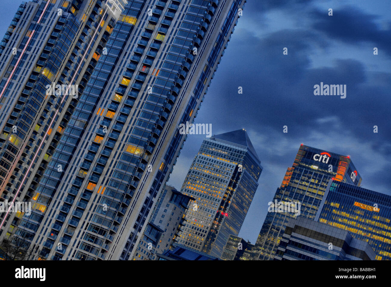HDR image of the Pan Peninsula building with canary wharf tower and ...