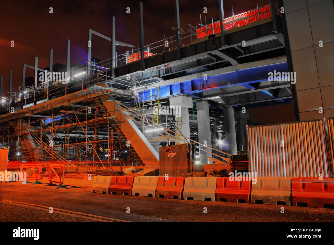 Night shot of construction on DLR line at South Quay Stock Photo - Alamy