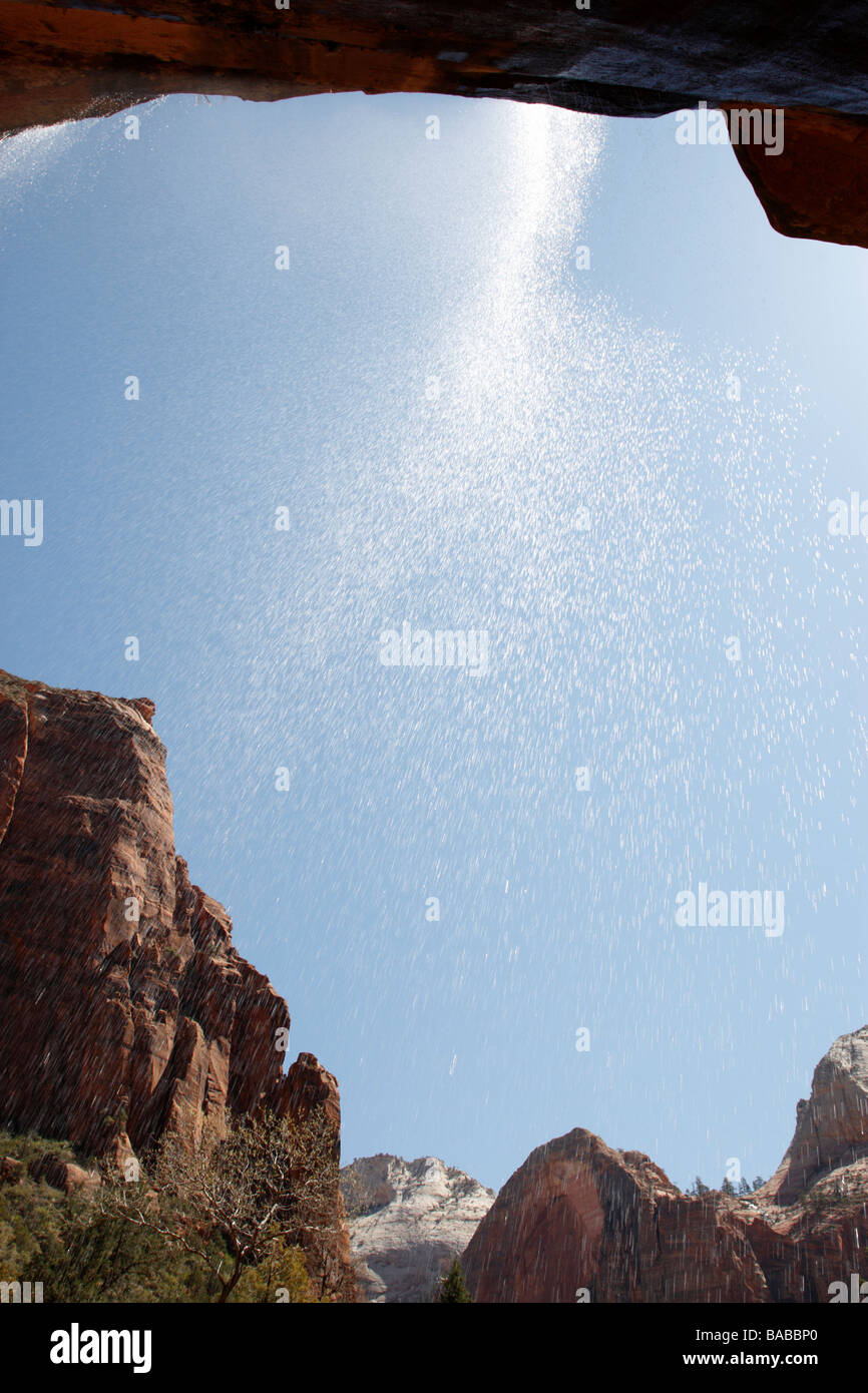 view from behind the lower emerald pool waterfall zion canyon national park utah usa Stock Photo ...