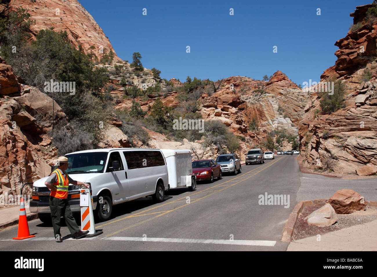 vehicles queuing to enter the carmel tunnel while an oversized vehicle ...