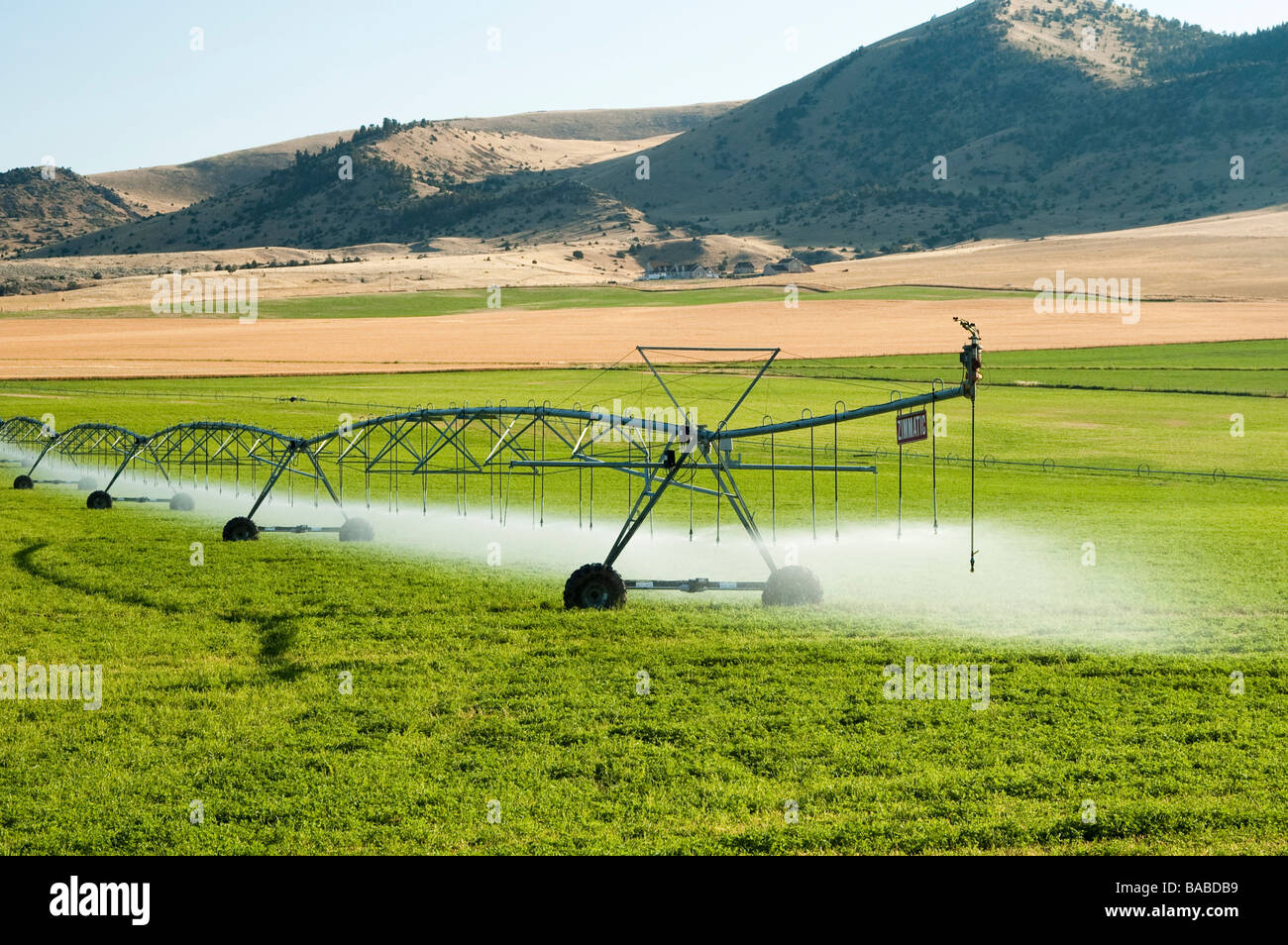 a center point irrigation system in a farm field Stock Photo - Alamy