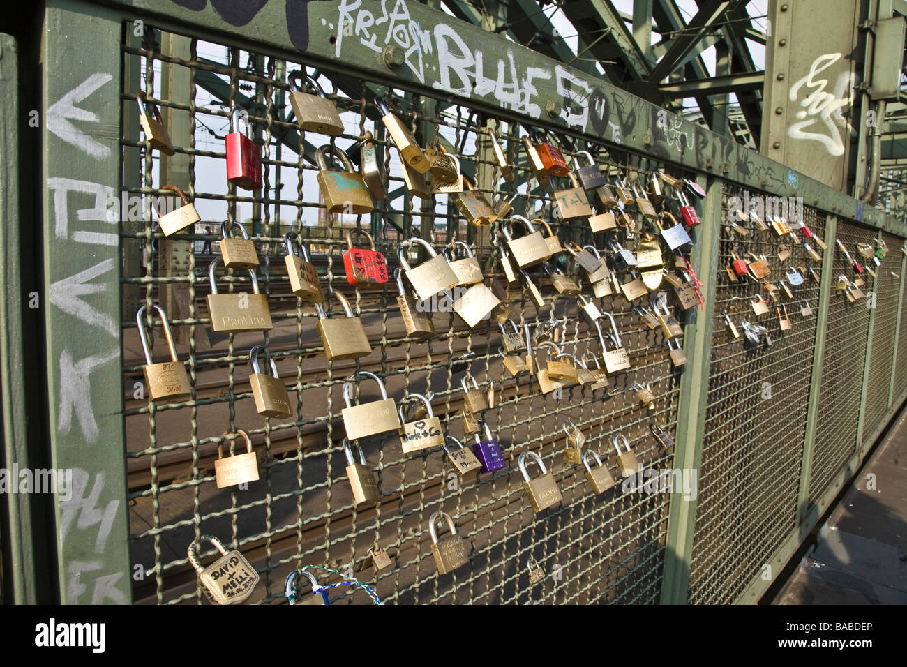 Padlocks left on the fencing of Hohenzollernbrucke bridge, Cologne ...