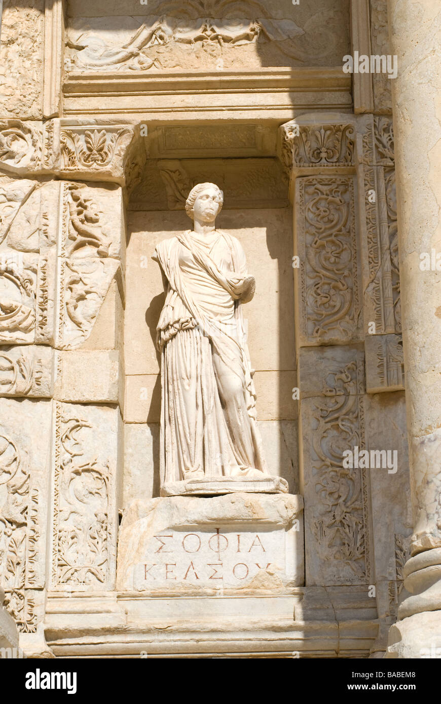 Library of Celsus at Ephesus marble statue on a wall Turkey Stock Photo ...