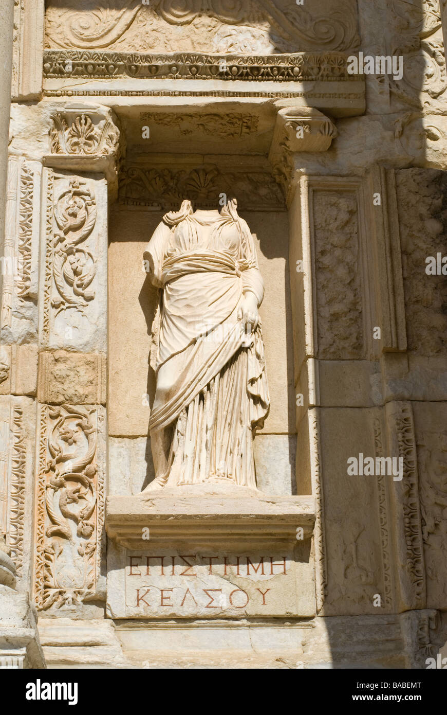 Library of Celsus at Ephesus marble statue on a wall Turkey Stock Photo ...