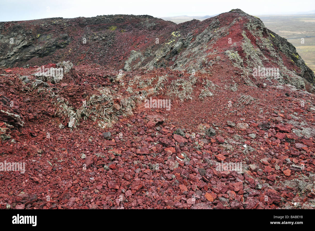 Red scoria or volcanic cinders of large and small vesicular basalt ...