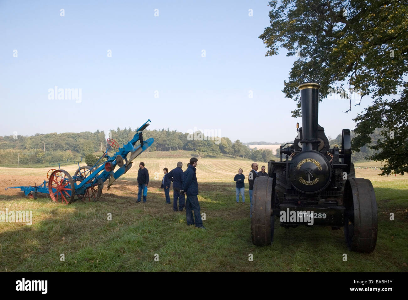 A vintage steam plough and traction engine during a demonstration at a ...