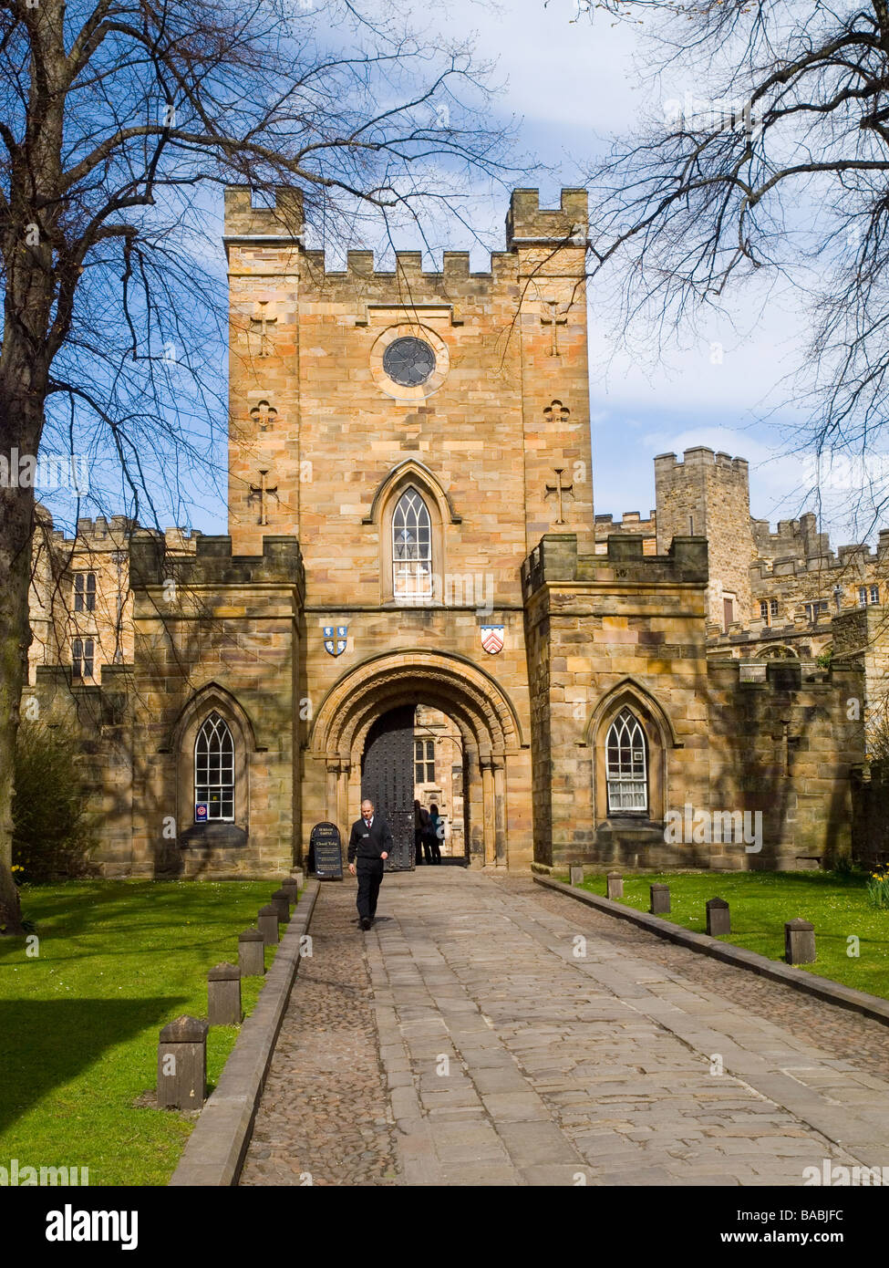 A view through the entrance gate of Durham Castle, North East England ...