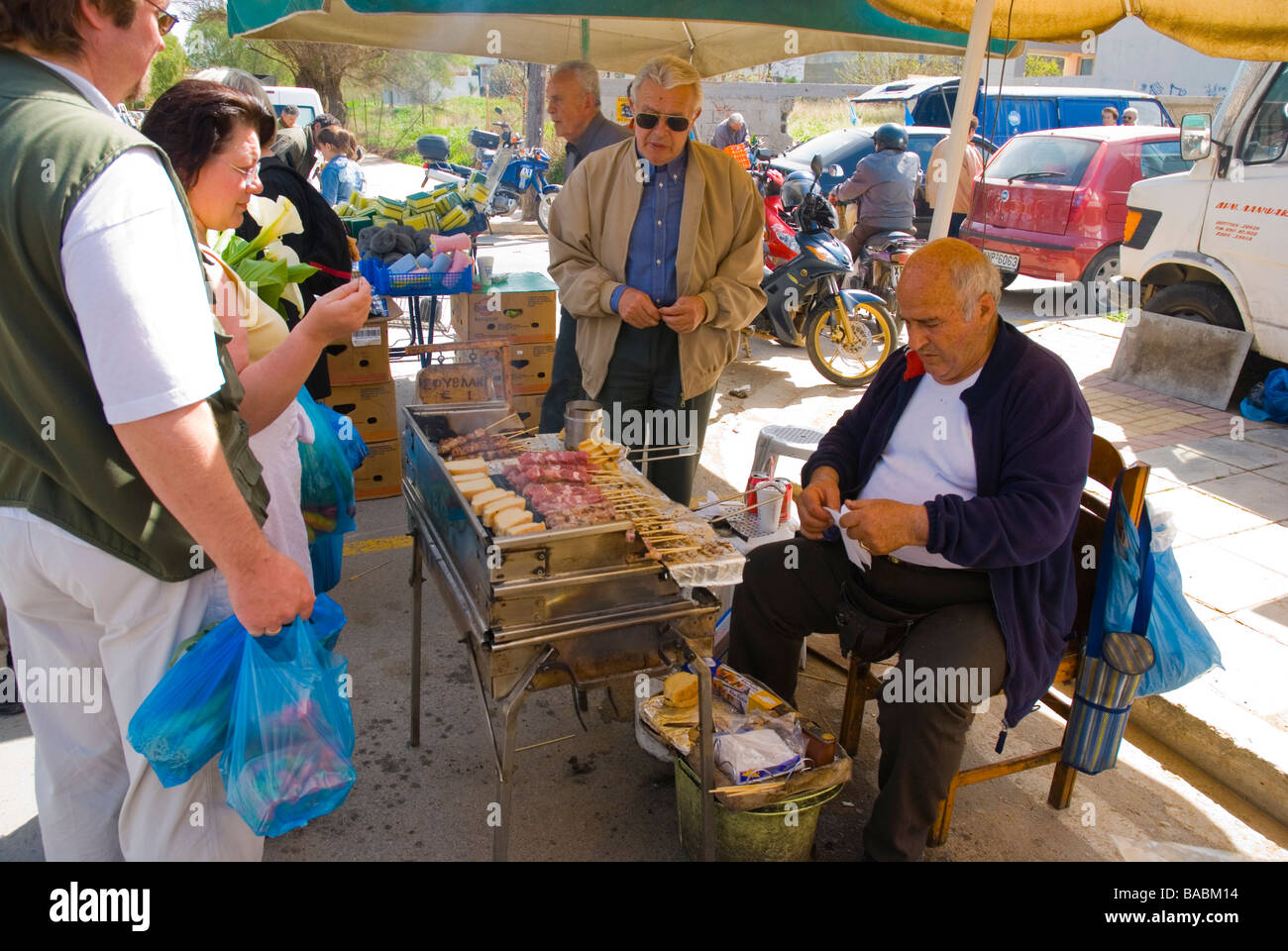 Street food at the street market in Hania Crete Greece Europe Stock ...