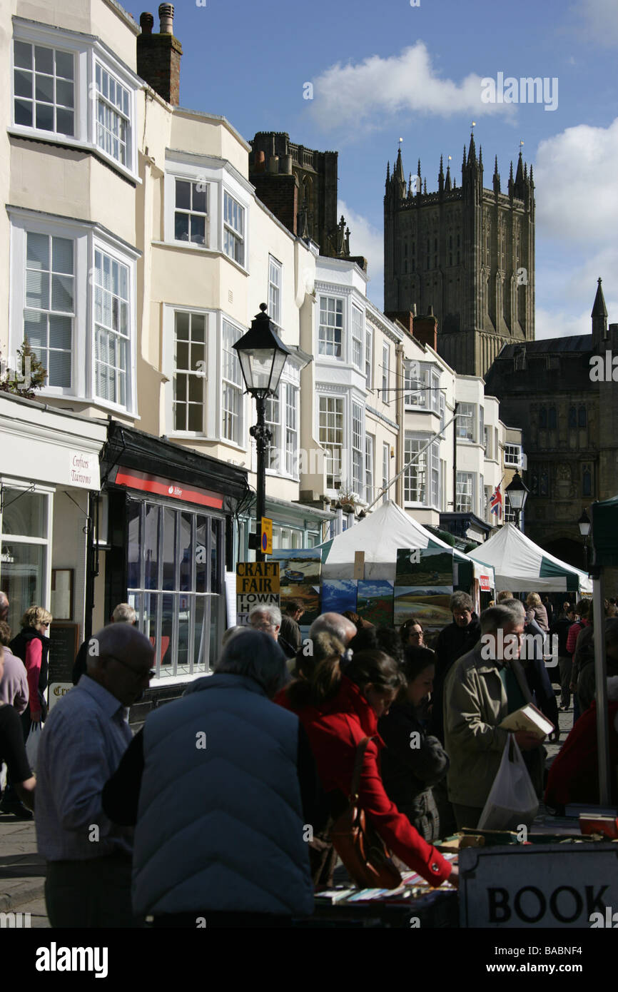 City of Wells, England. Market Square on market day with Wells ...
