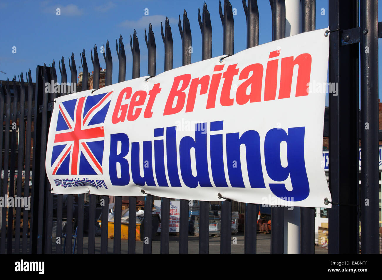 Get Britain Building banner in a U.K. city Stock Photo - Alamy