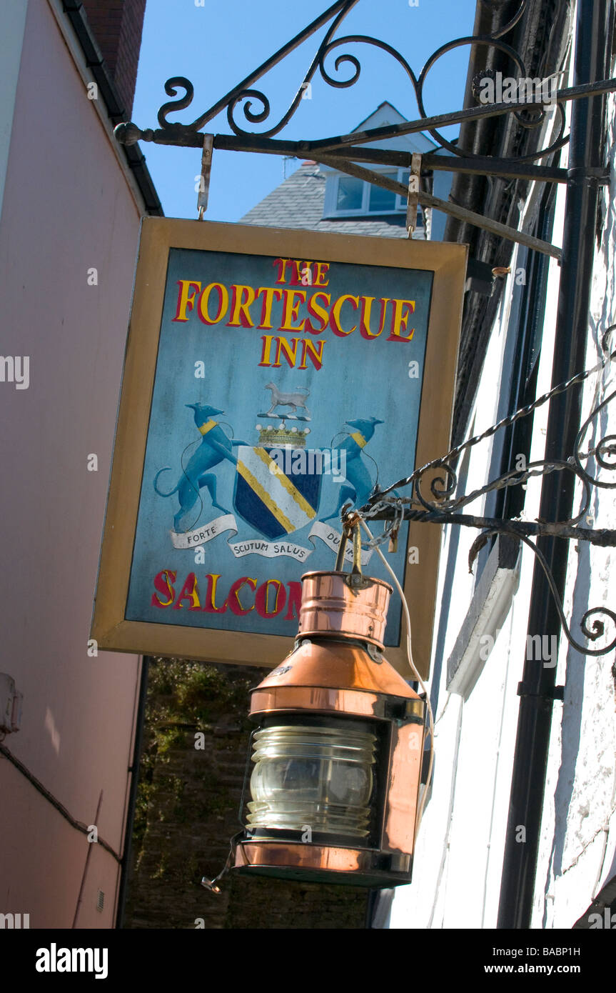 The Fortescue Inn public house sign in the holiday town of Salcombe ...