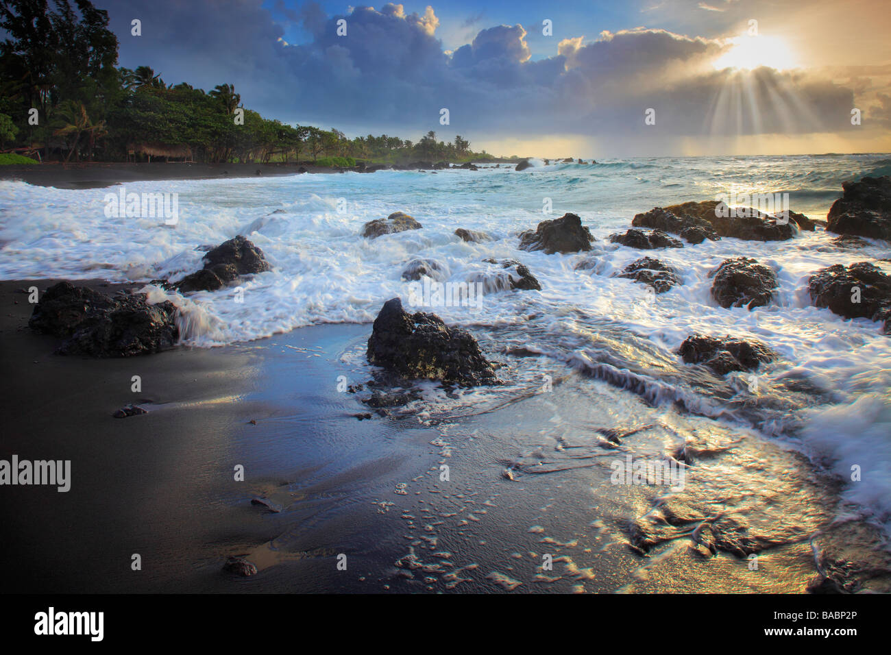 Dramatic sunrise over Hana Bay on the northeast coast of Maui, Hawaii ...