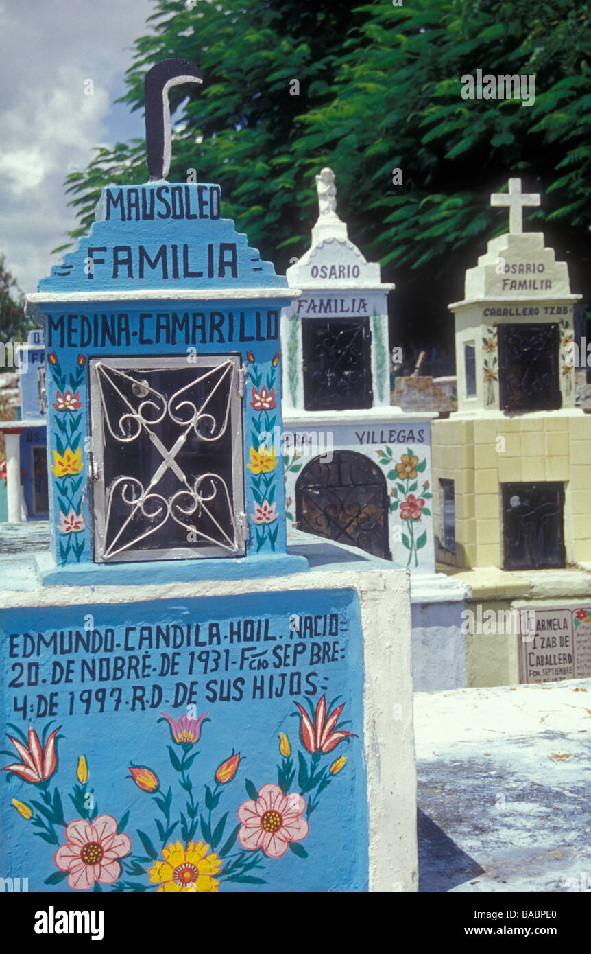 Family graves or osarios at the Cementerio Hoctun, a Mayan cemetery ...