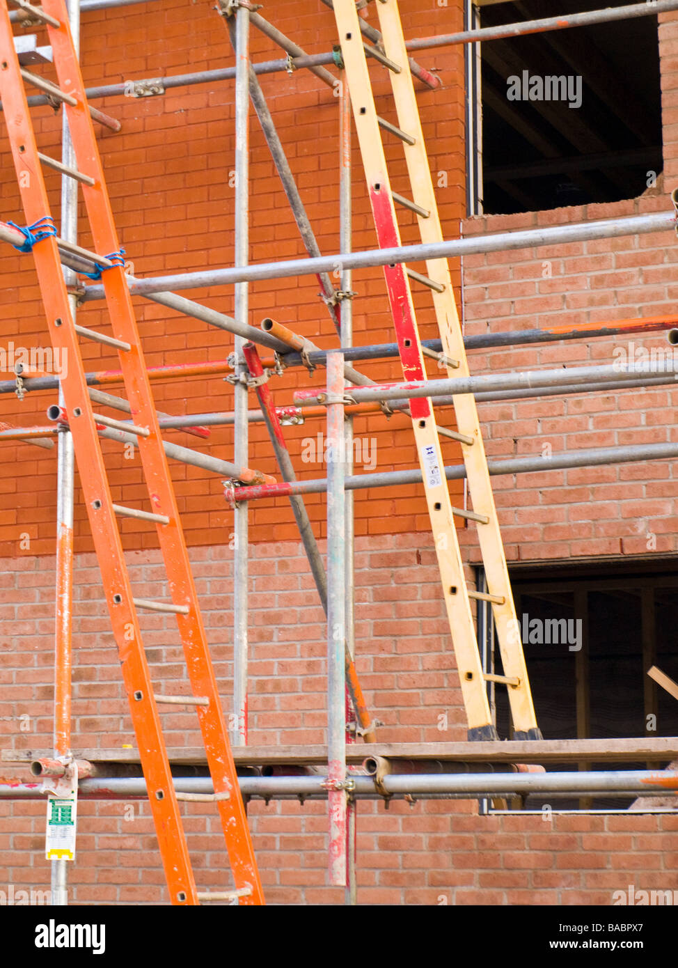 Ladders at Construction Site in Scaffolding with Brick for Safety Stock ...
