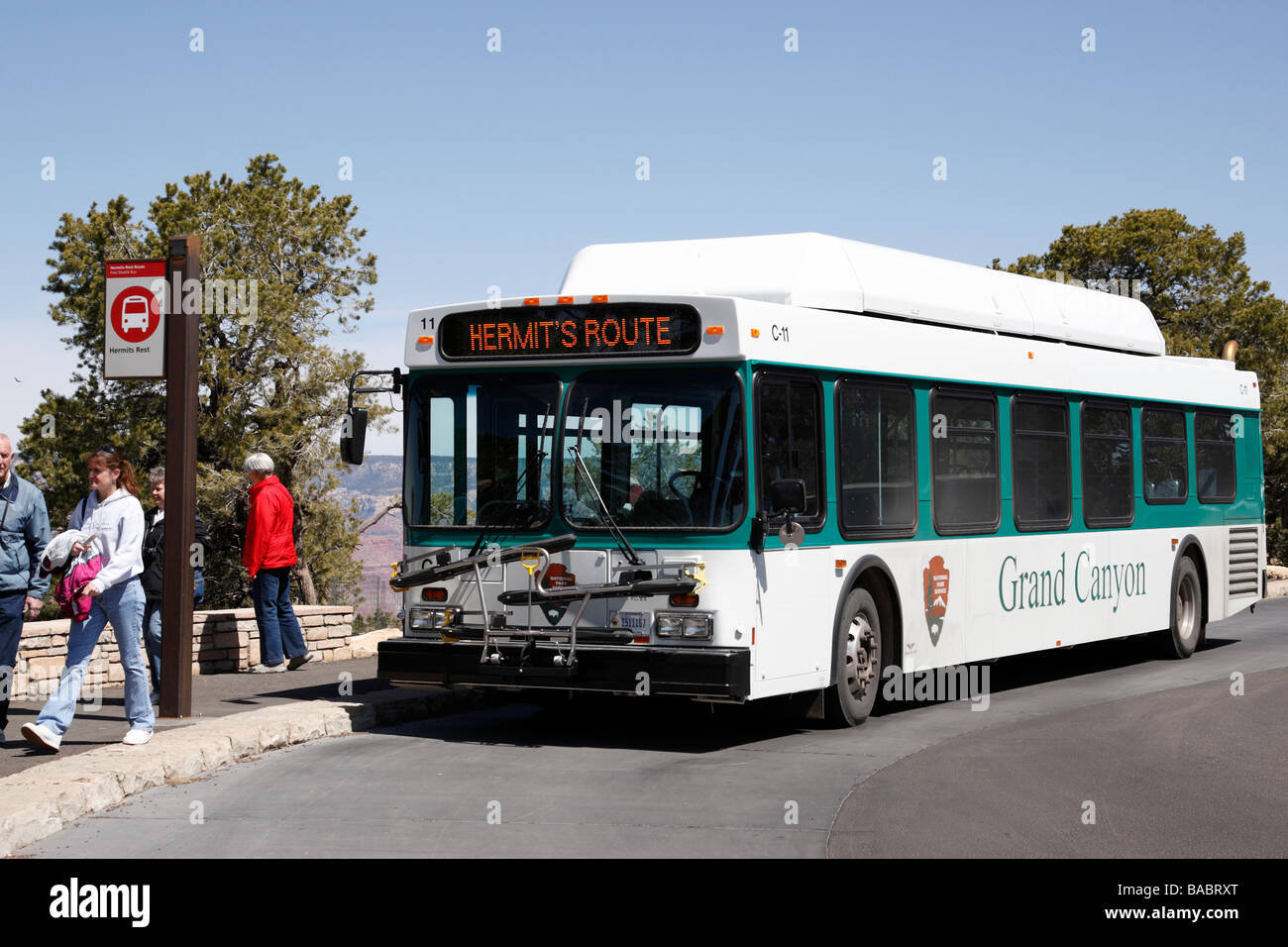 shuttle bus at hermits rest bus stop on the red route grand canyon ...