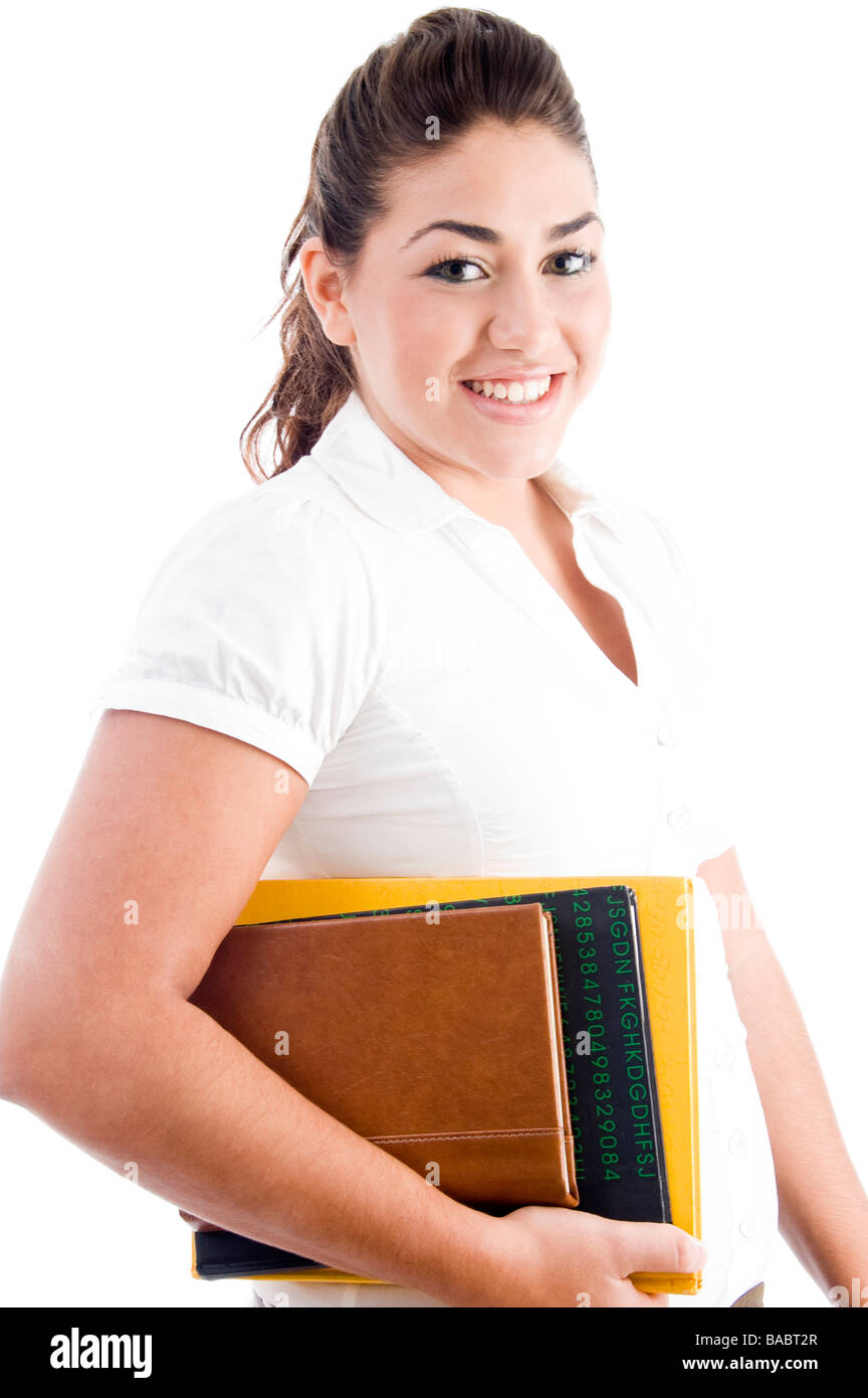 side pose of happy student with books Stock Photo - Alamy